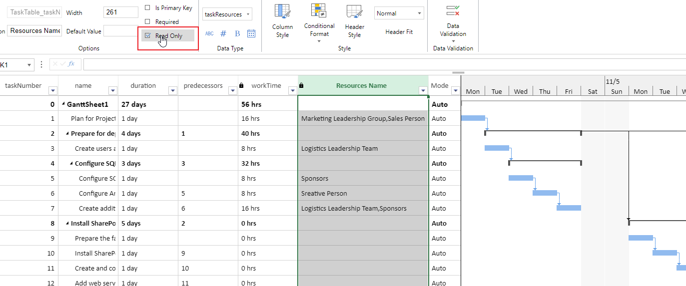 Resource and Assignment | JavaScript Spreadsheet | SpreadJS